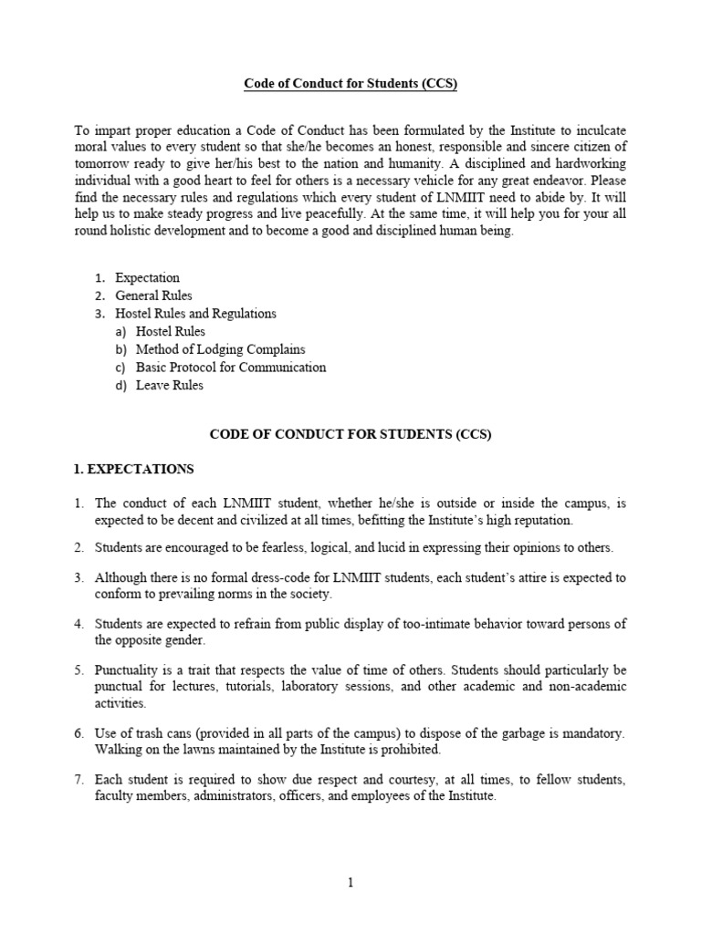 CCS and Hostel Rules and Regulations (For Reference) | PDF