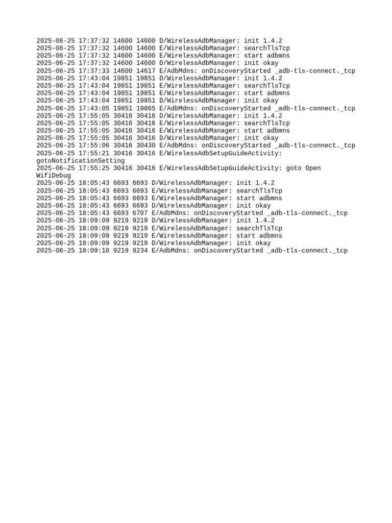 Wireless ADB Manager Logs 2025 | PDF