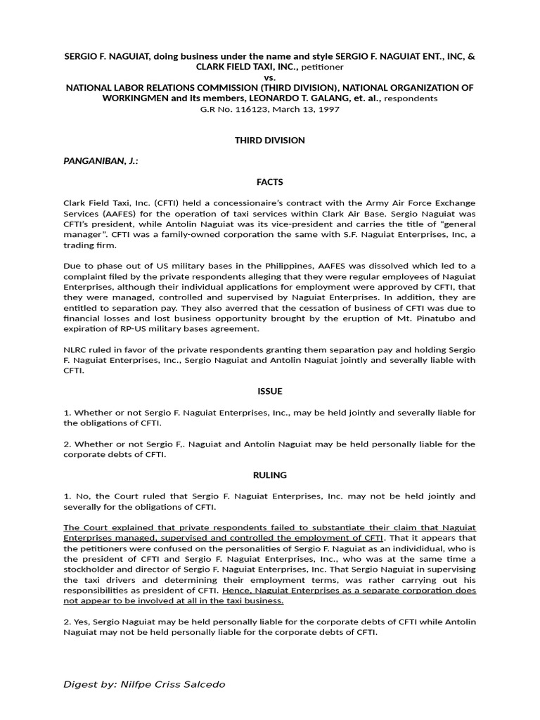 Corpo Case - Naguiat vs. NLRC | PDF | Legal Liability | Tort