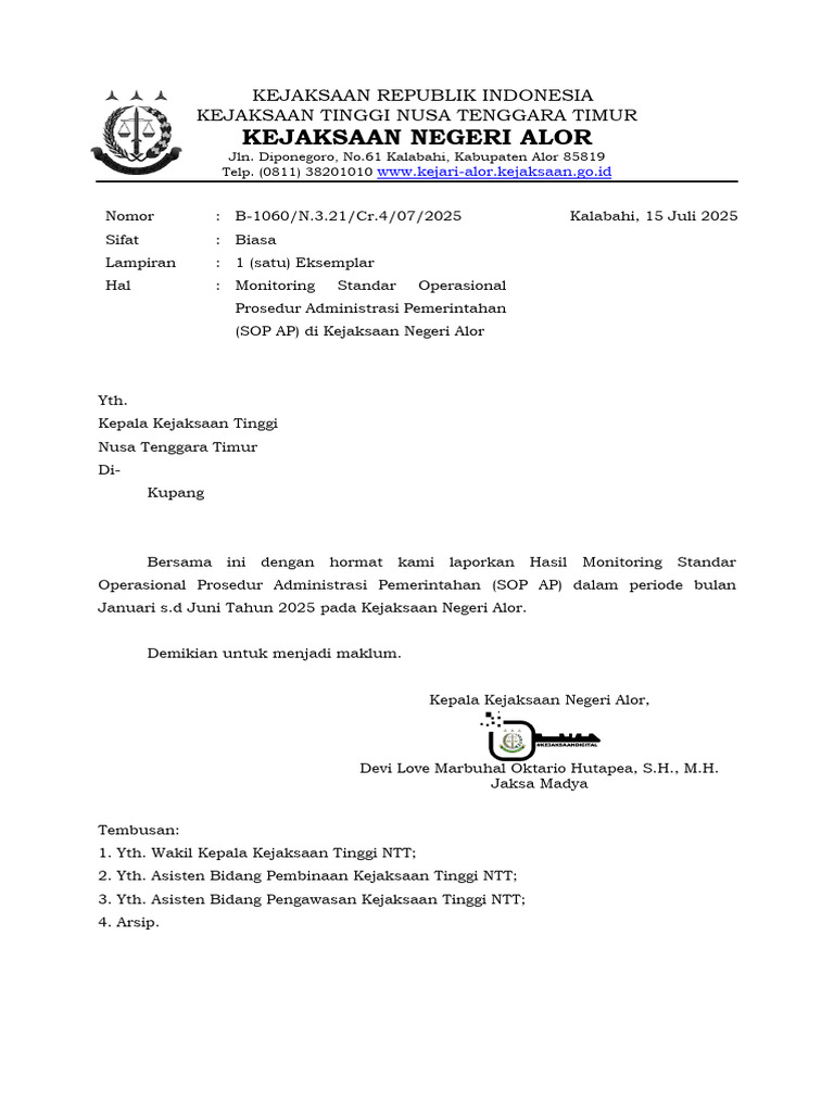 Monitoring SOP AP Kejaksaan Alor 2025 | PDF
