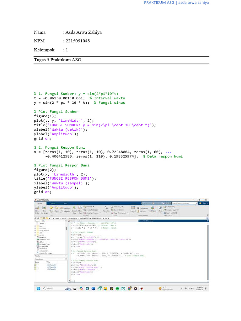 Praktikum Sinyal dan Respon Bumi MATLAB | PDF