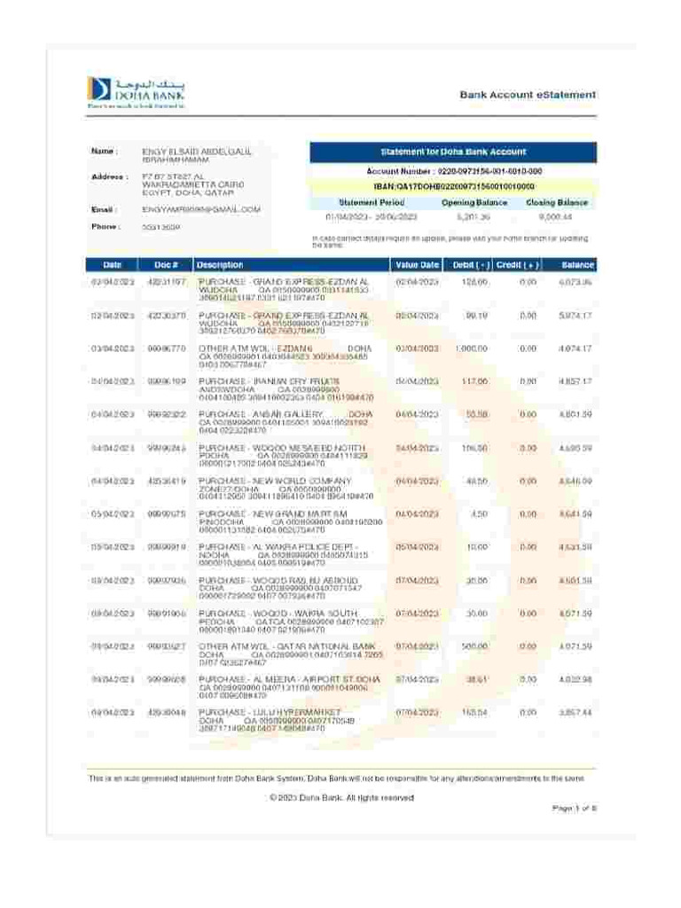Qatar Bank Statement | PDF