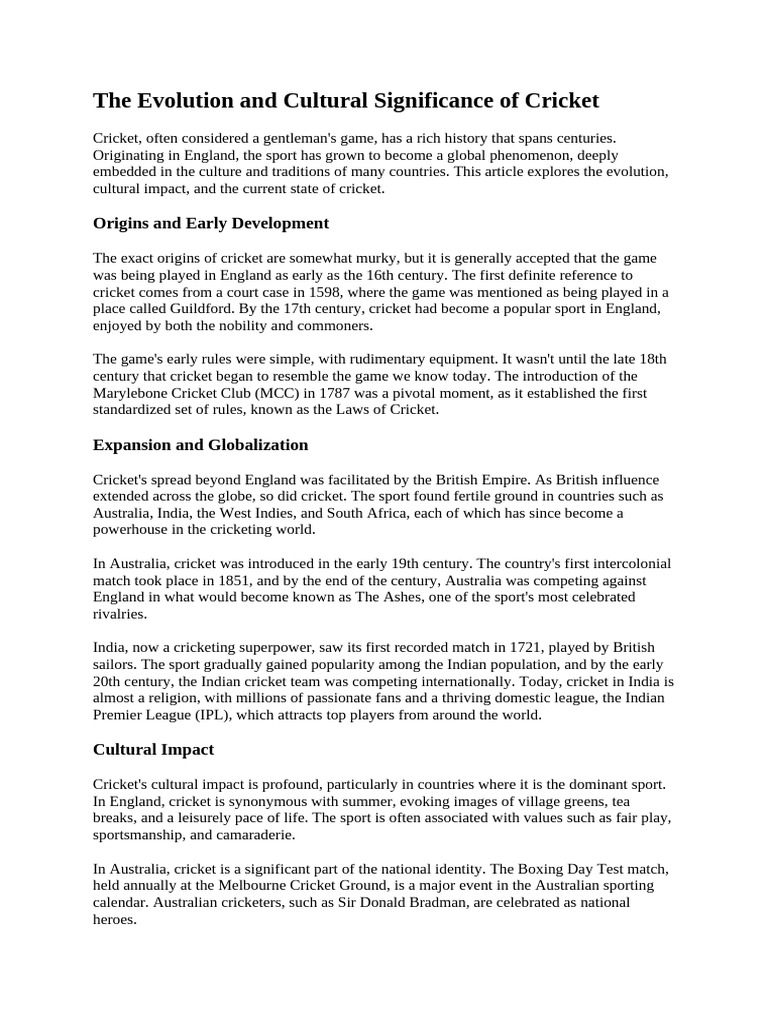 The Evolution and Cultural Significance of Cricket | PDF | Cricket | Sports