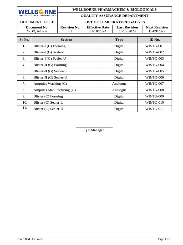 L-09 List of Temperature Gauges | PDF