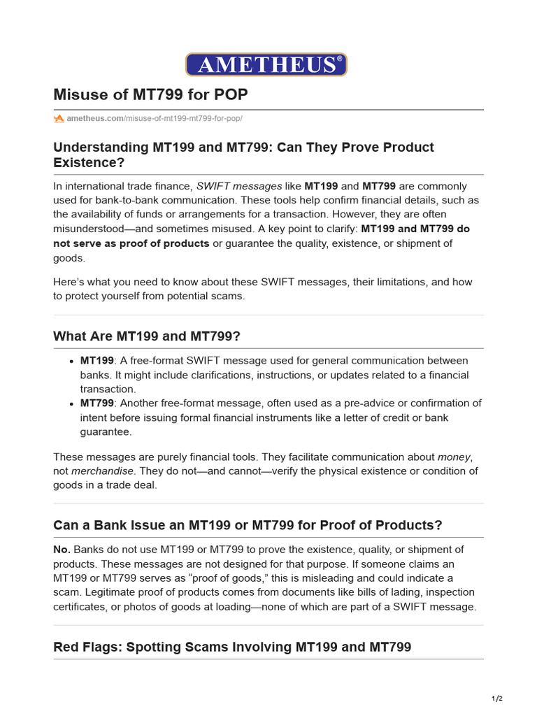 MT799 For Proof of Products Is A SCAM | PDF | Letter Of Credit