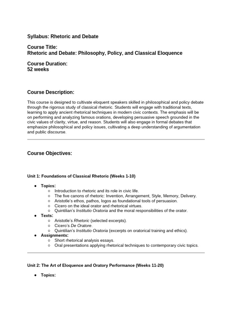 Rhetoric and Debate Course Syllabus | PDF | Rhetoric | Public Speaking
