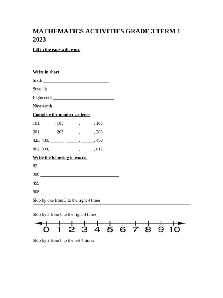 Mathematics Activities Grade 3 | PDF