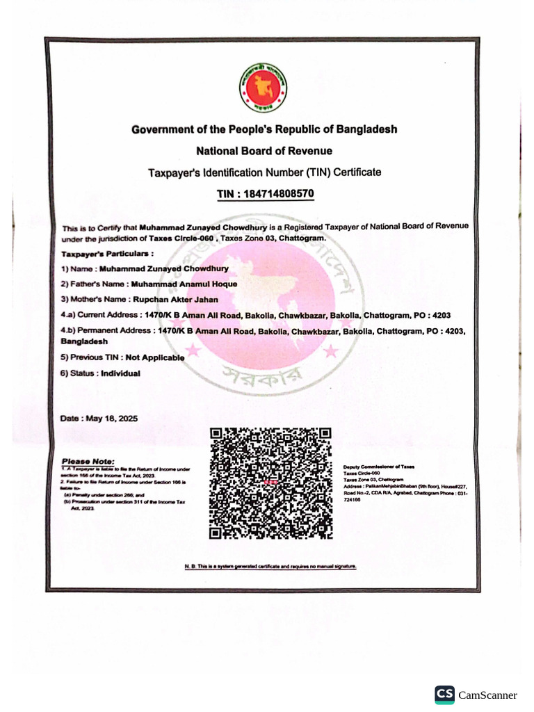 My Tin Certificate | PDF