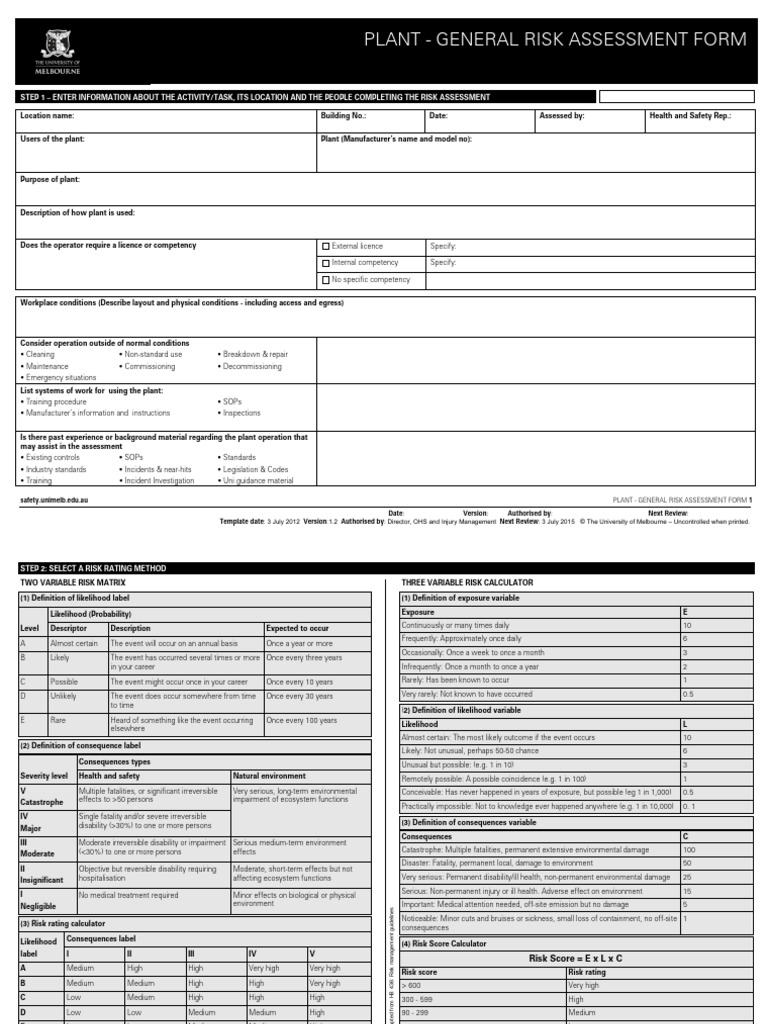 Plant Risk Assessment Guidelines | PDF | Risk | Risk Assessment