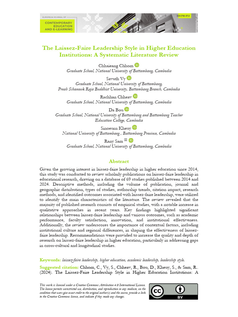 Laissez-Faire Leadership in Higher Education | PDF | Leadership ...