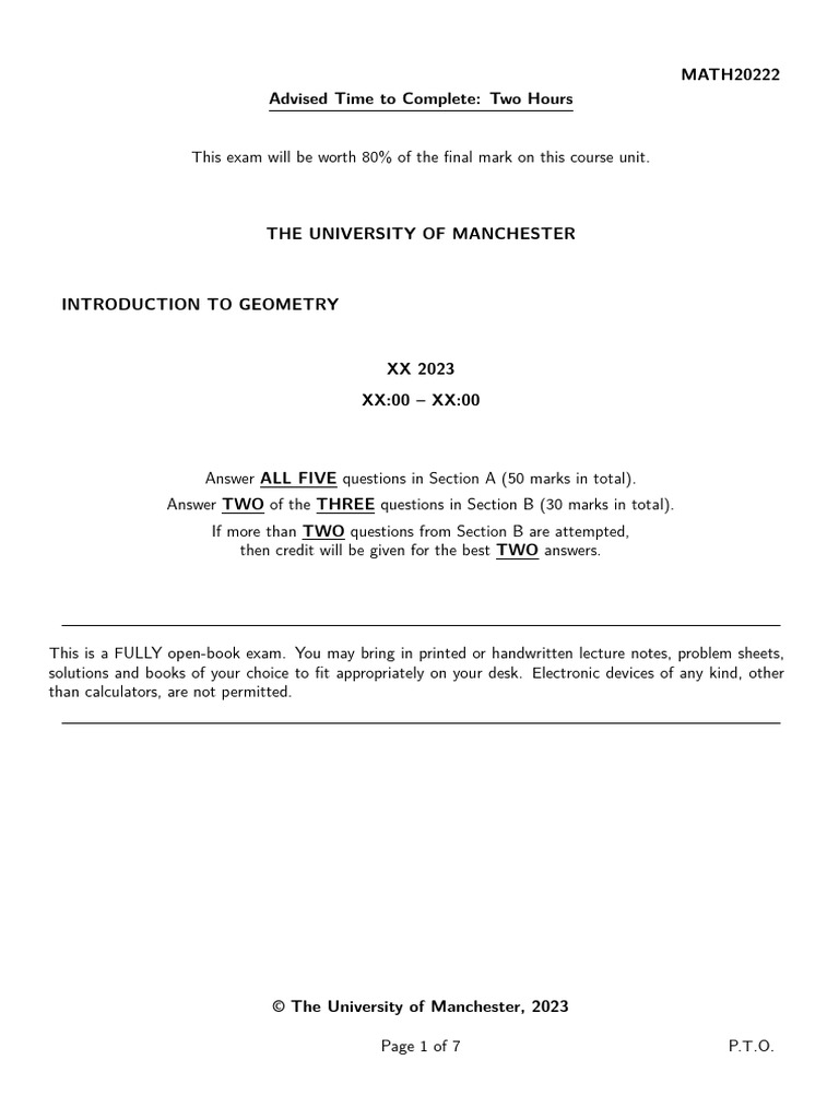 University of Manchester Geometry Exam | PDF | Mathematics ...