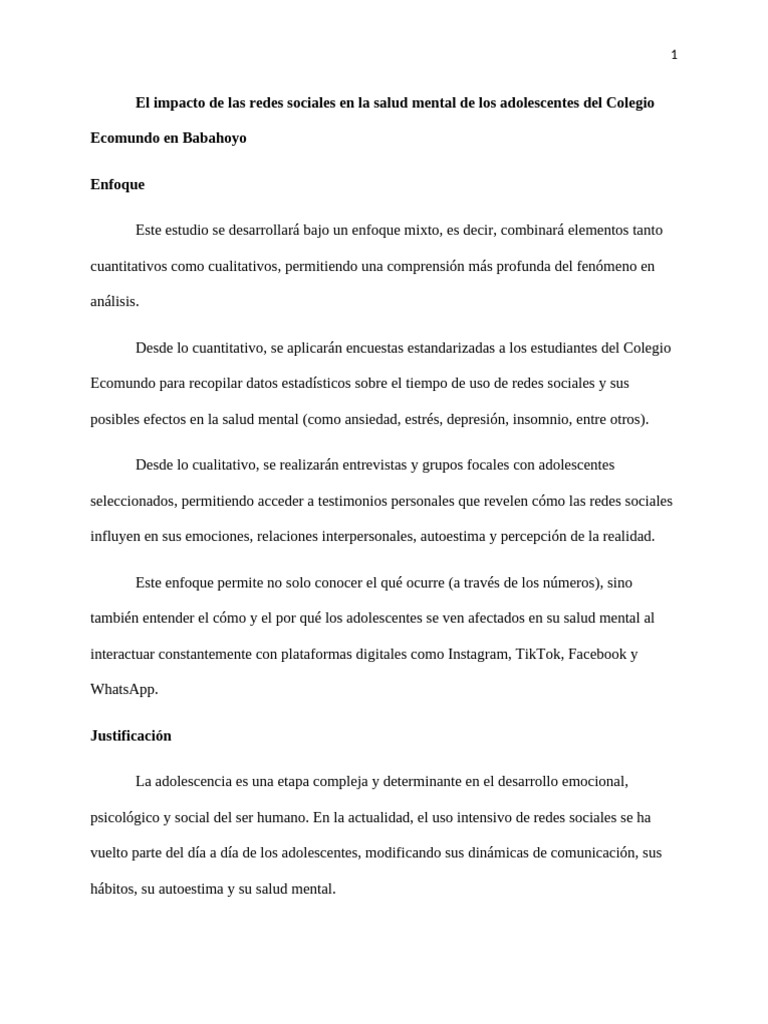 Impacto de Redes Sociales en Adolescentes | PDF | Salud mental ...