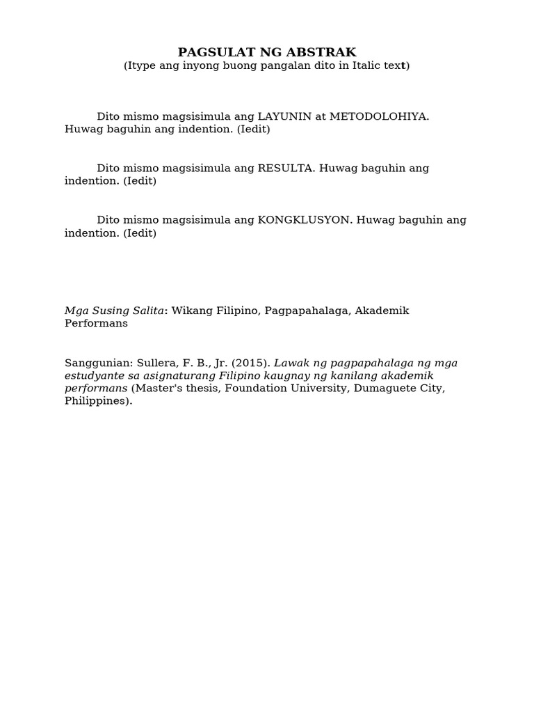 Worksheet Sa Pagsulat NG Abstrak 7 | PDF