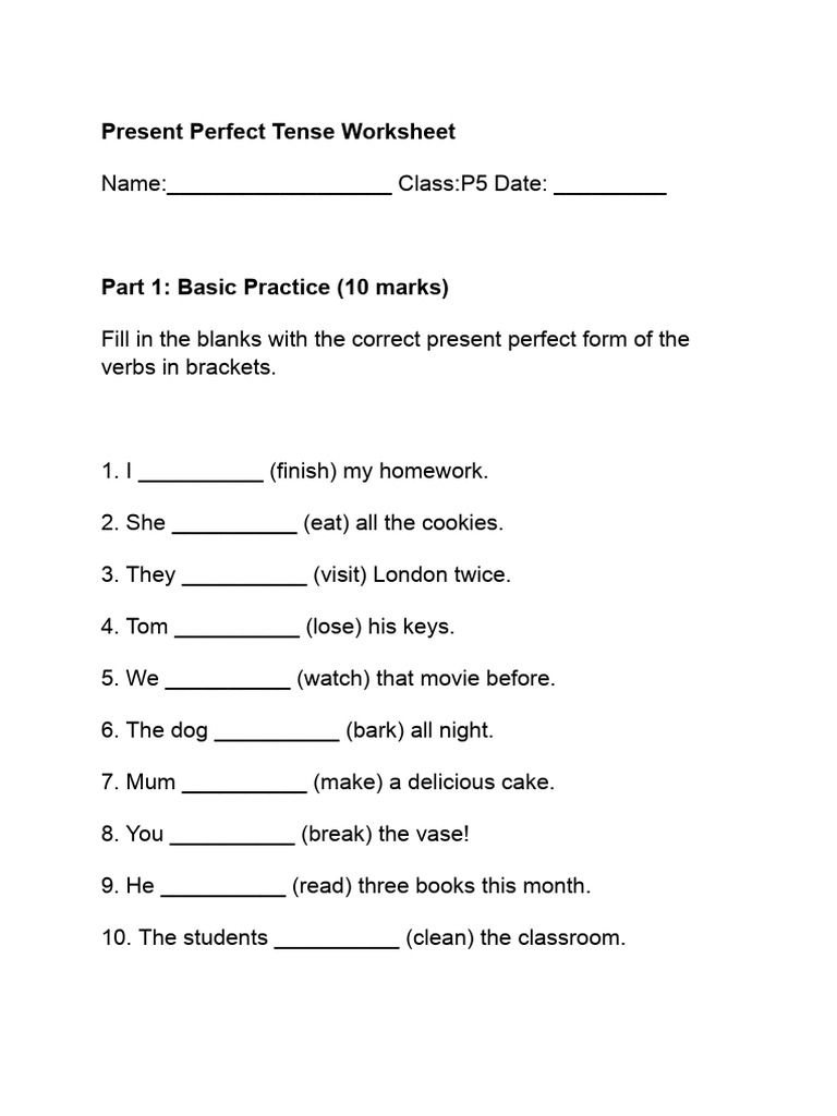 P5 Present Perfect Tense ENG | PDF | Language Mechanics | Linguistics