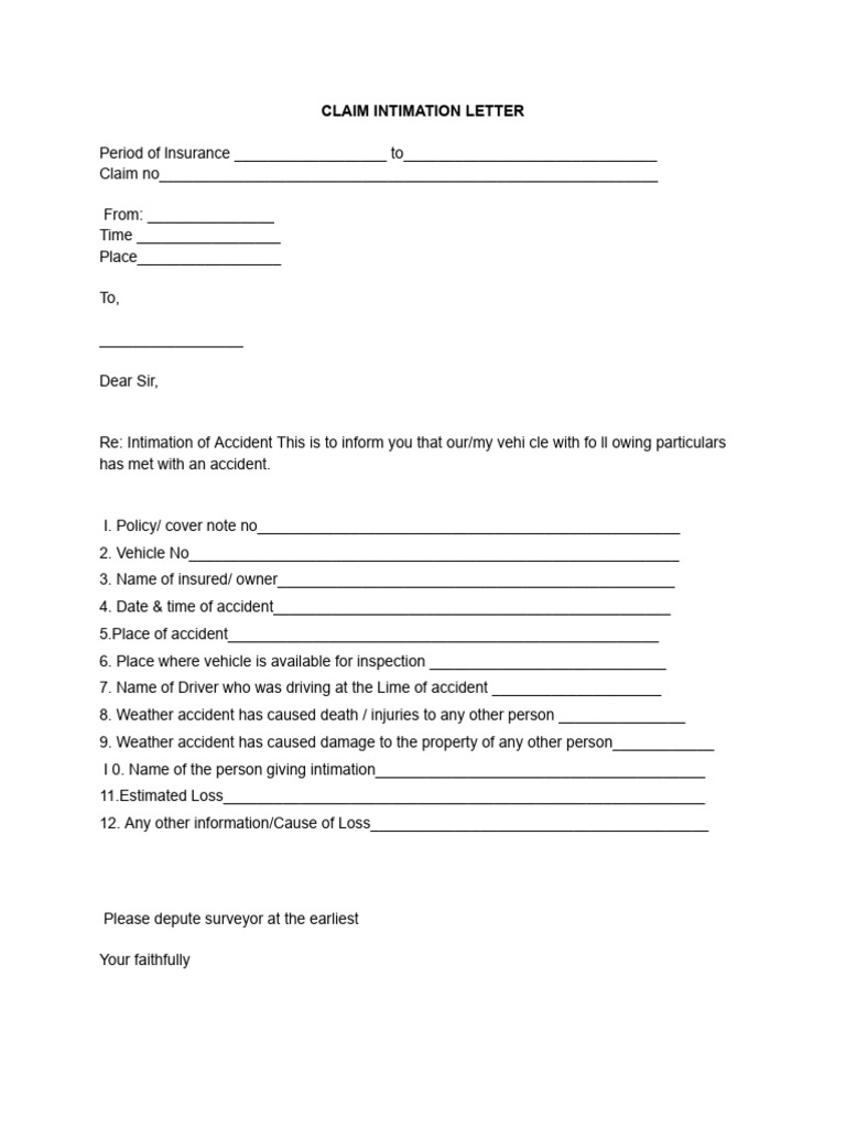 Claim Intimation Letter | PDF
