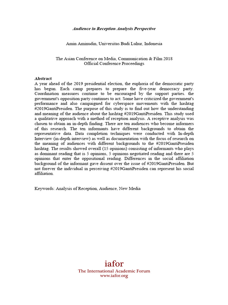 Audience in Reception Analysitc Perspective | PDF | Communication ...