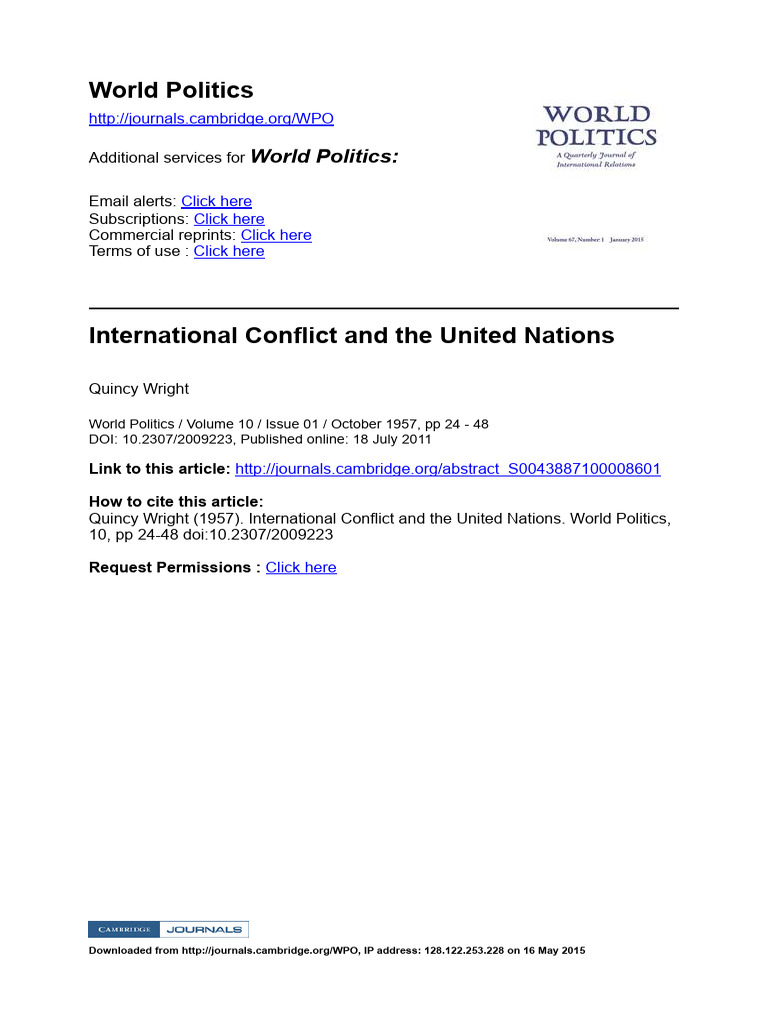 International Conflict and The United Nations (World Politics, Vol. 10 ...