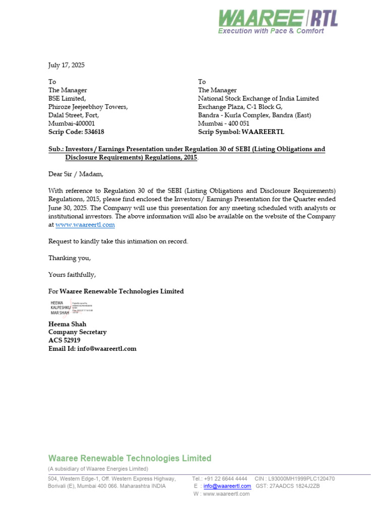 Waaree Renewable Technologies Limited: Xecution With Ace Omfort | PDF ...