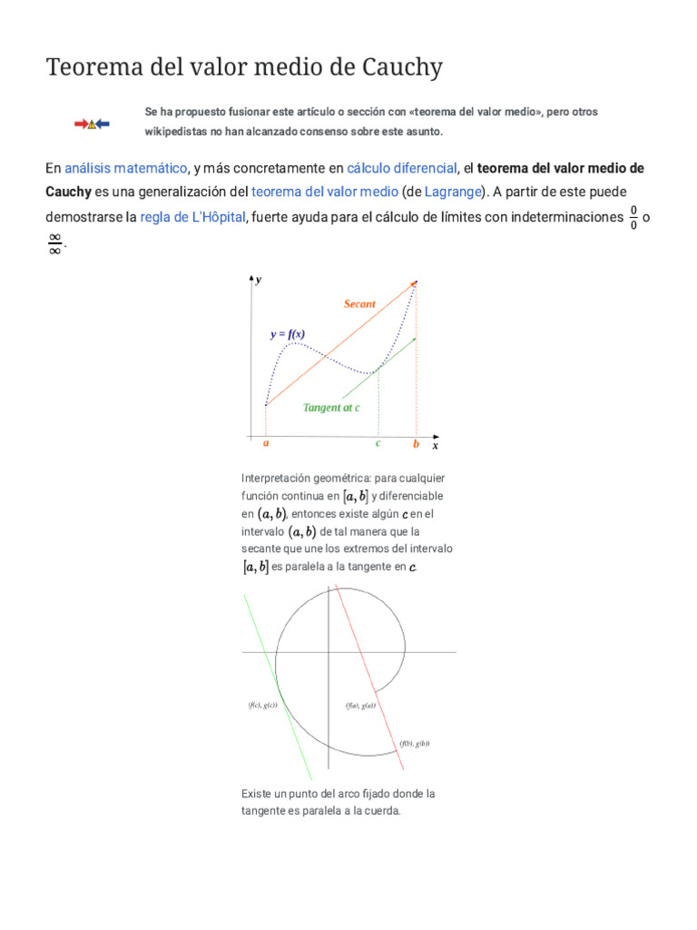 Teorema Del Valor Medio de Cauchy - Wikipedia, La Enciclopedia Libre ...