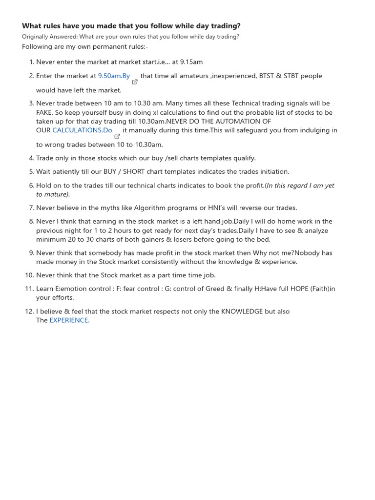 Understanding the 10 AM Trading Rule | PDF
