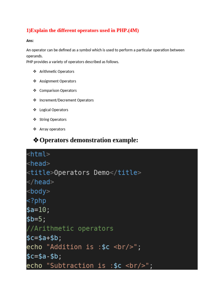 PHP Operators and Control Structures Guide | PDF | Xml | Xml Schema