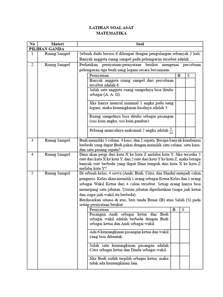 Latihan Soal Asas MTK 2025 | PDF
