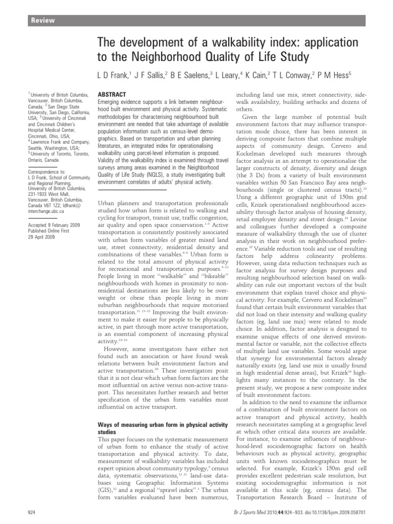Walkability Index Development for NQLS | PDF | Standard Score | Survey ...