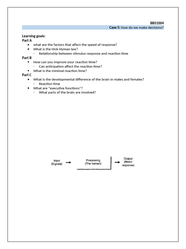 BBS1004 Case 5 Decision | PDF | Mental Chronometry | Dorsolateral Prefrontal Cortex