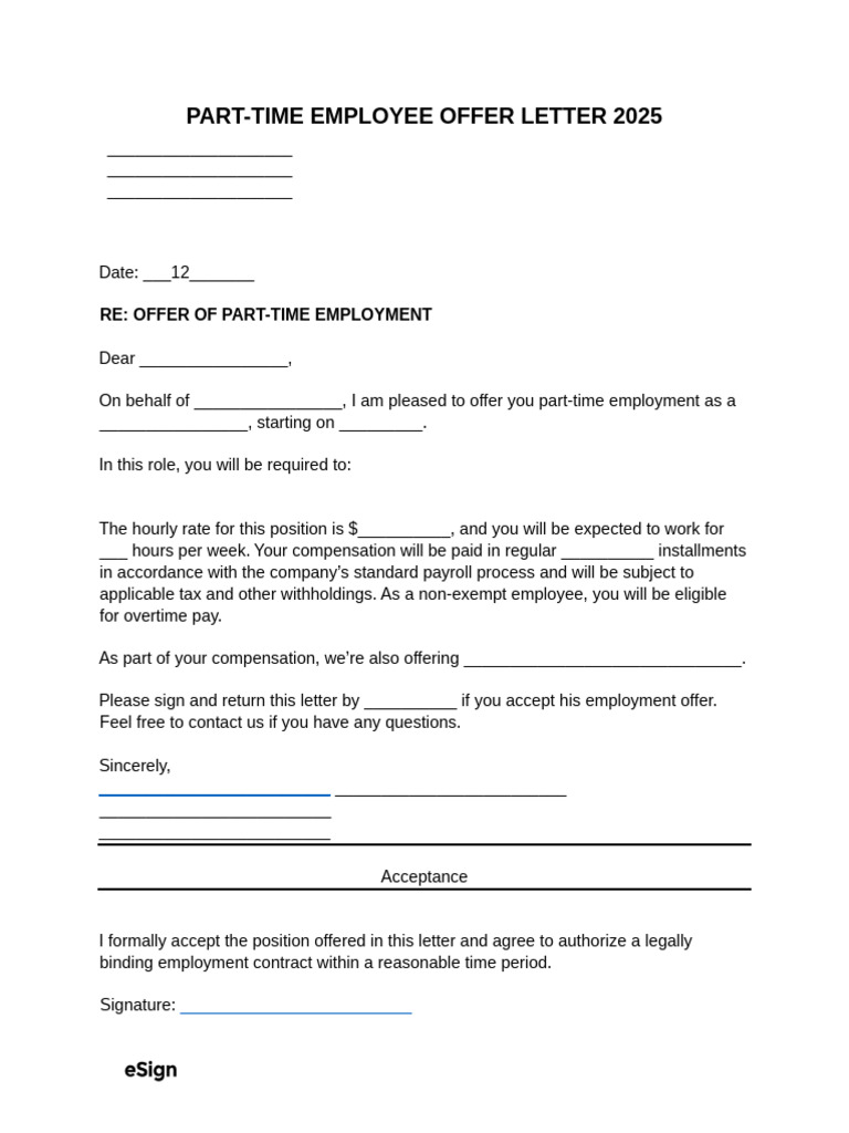 Part Time Employee Offer Letter 2025 | PDF