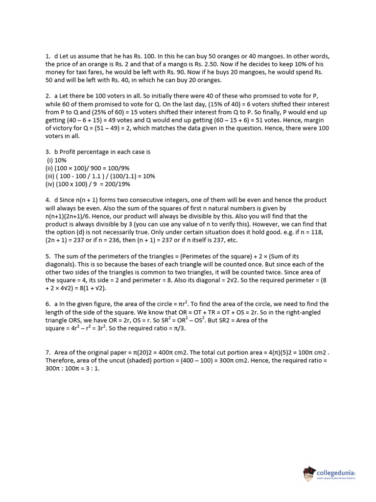 CAT 2015 Question Paper Analysis | PDF | Area | Elementary Mathematics