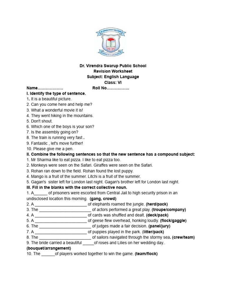 English Language Revision Worksheet VI | PDF | Adjective | Linguistic ...