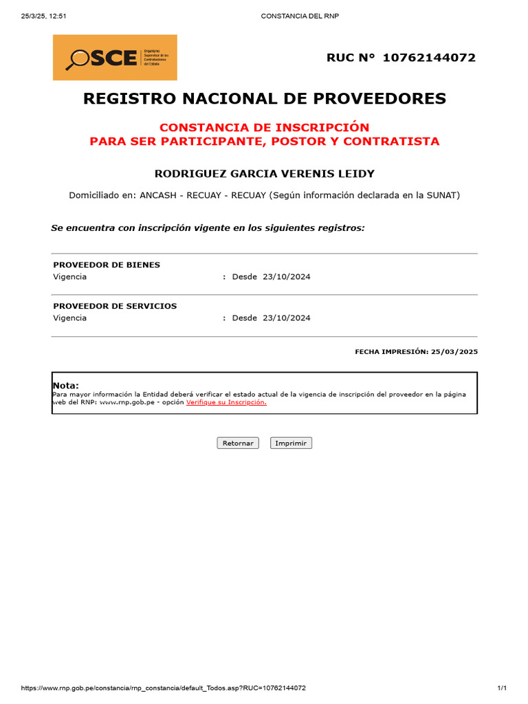 Constancia Del RNP Leidy | PDF