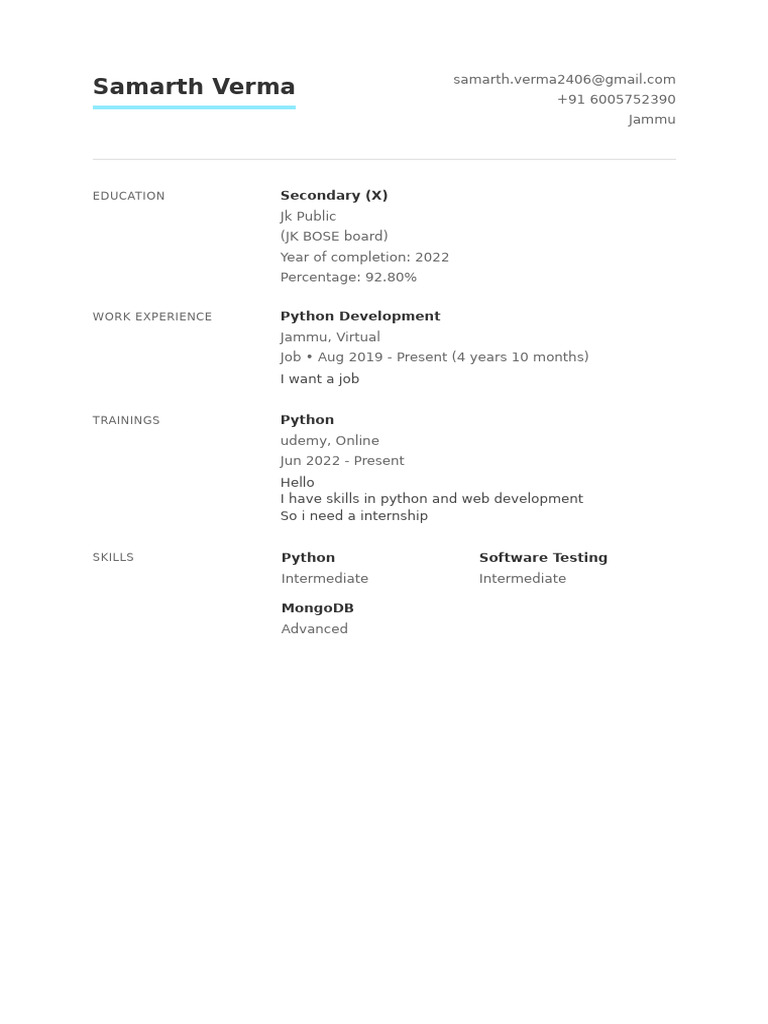 SamarthVerma InternshalaResume | PDF