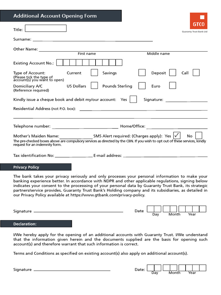 Additional Account Opening Form | PDF | Banks | Identity Document