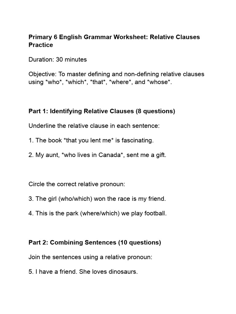 P6 Relative Clauses ENG | PDF