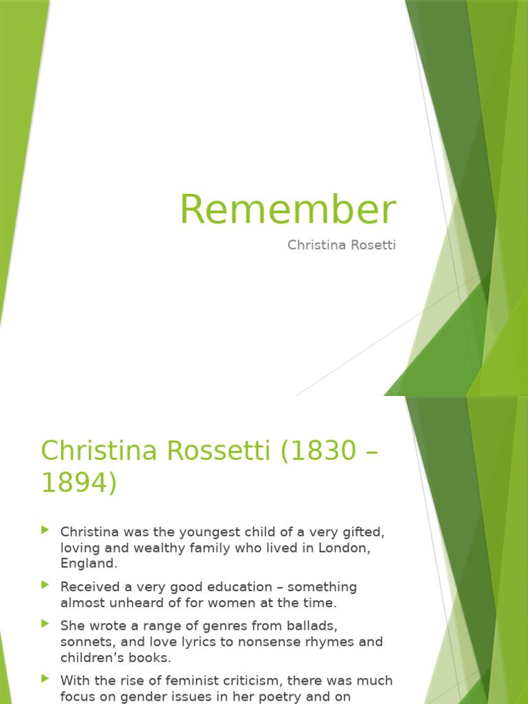 Remember - Christina Rosetti Poetry Analysis | PDF | Poetry | Poetics