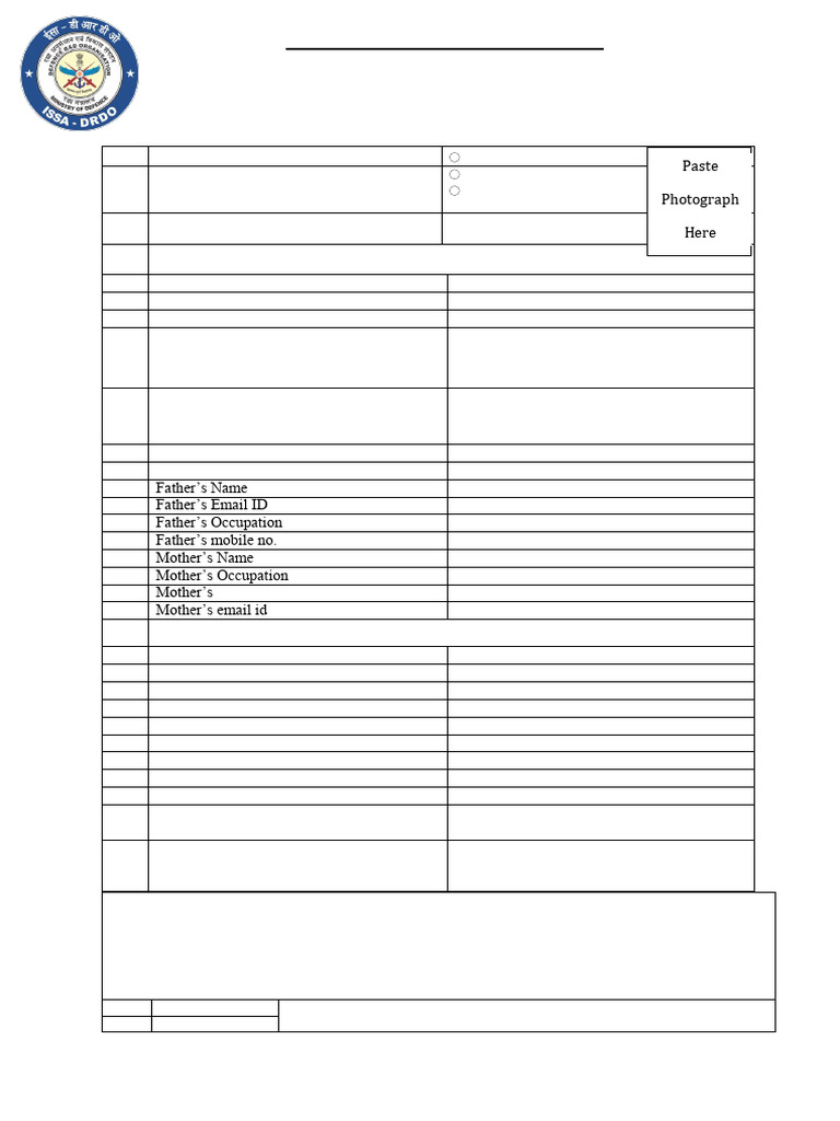 DRDO Internship Application 2025 Form | PDF