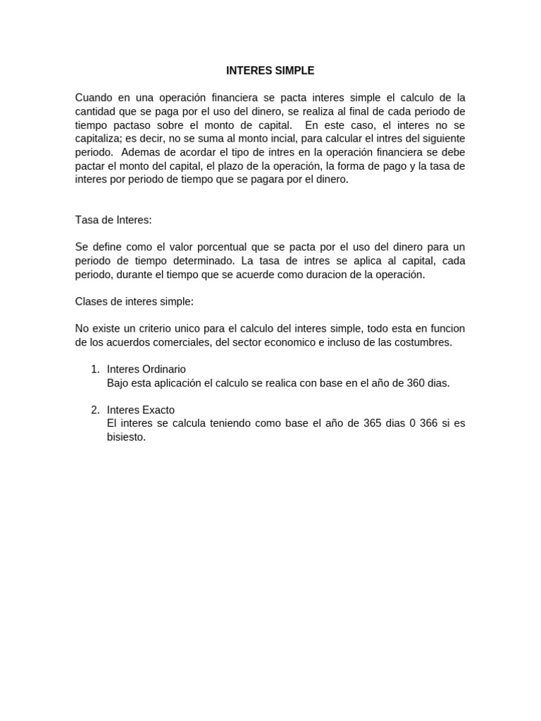 INTERES SIMPLE - Bases para El Calculo | PDF | Interés | Economias
