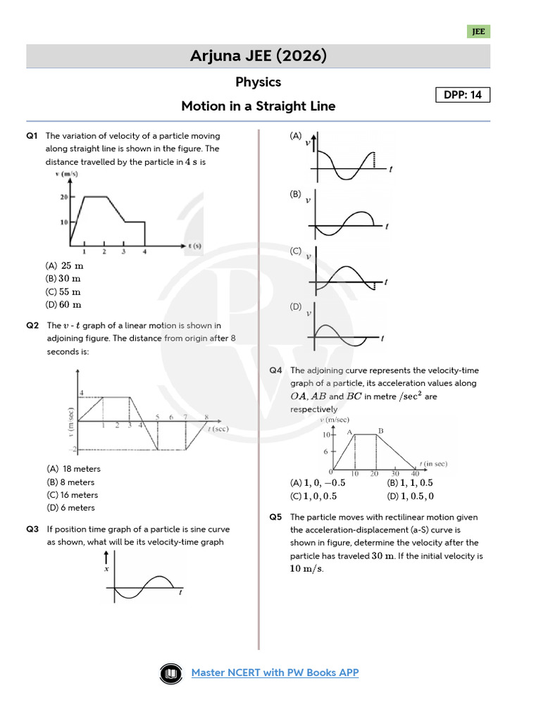 Motion in A Straight Line - DPP 14 (Extra DPP) | PDF | Velocity | Applied And Interdisciplinary ...