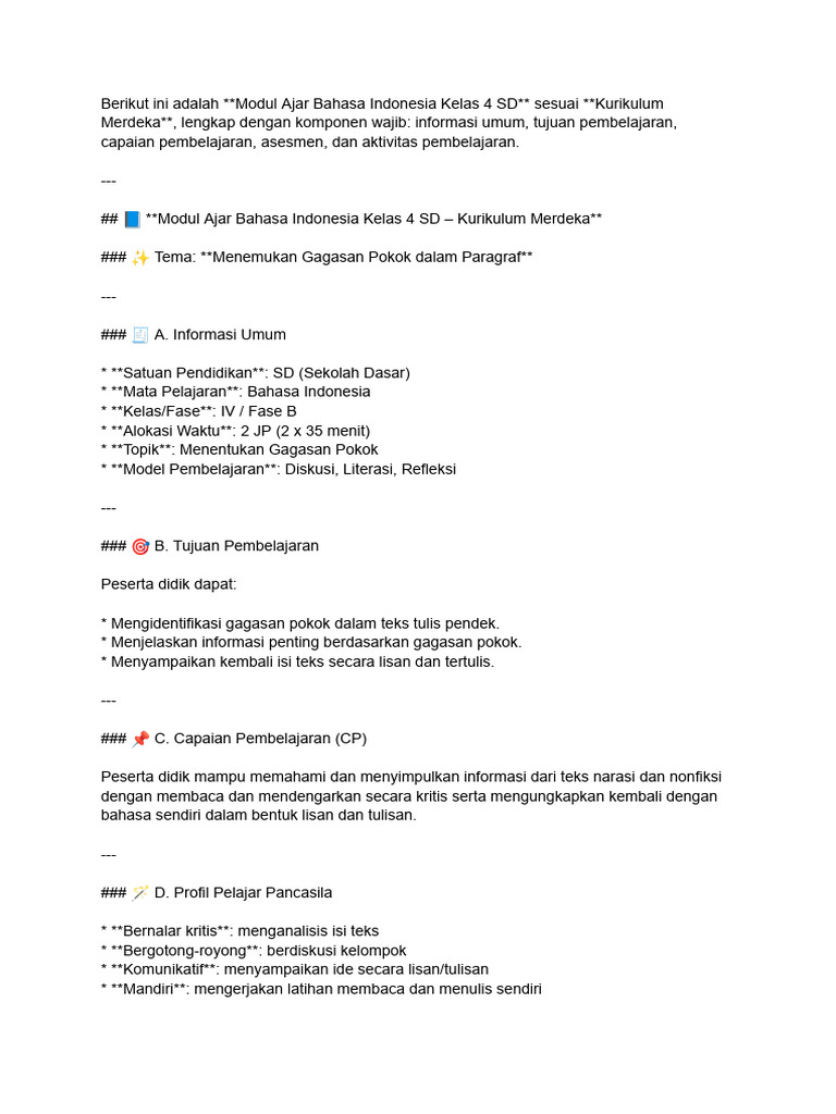 Modul Ajar Bahasa Indonesia | PDF