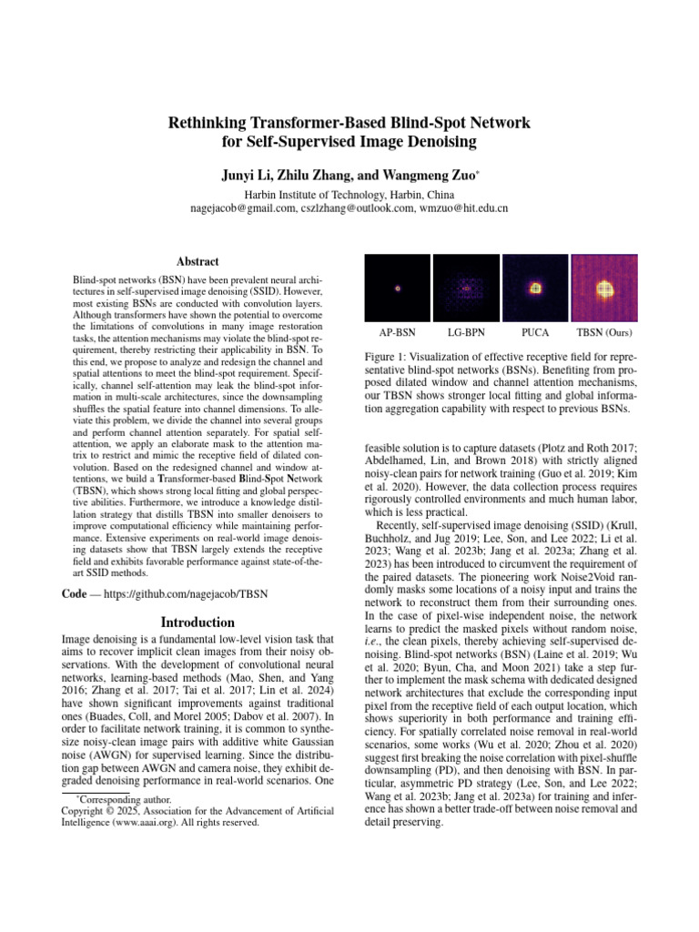 Rethinking Transformer-Based Blind-Spot Network For Self-Supervised Image Denoising | PDF