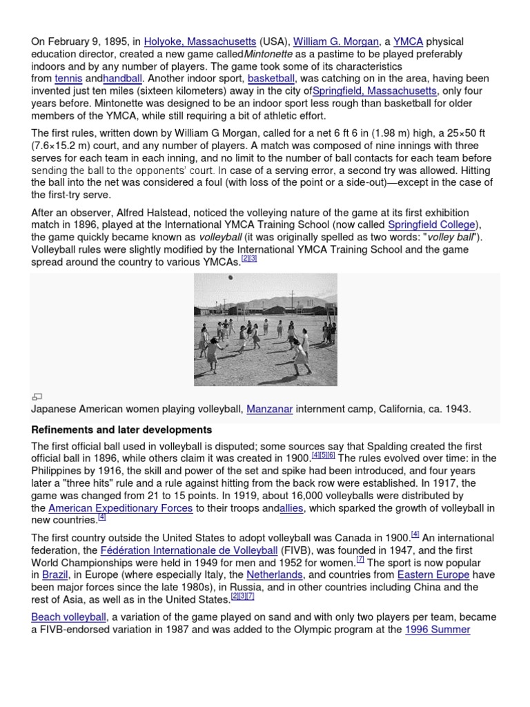 The History and Evolution of Volleyball from its Creation in 1895 to ...