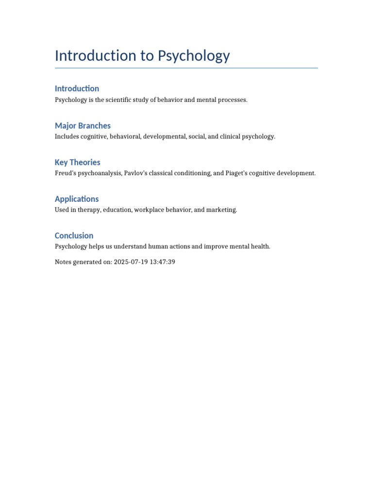 Introduction To Psychology Notes | PDF