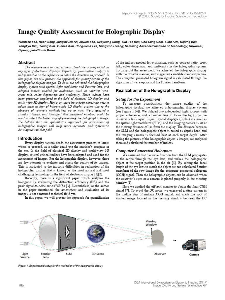 Image Quality Assessment For Holographic Display | PDF | Holography ...