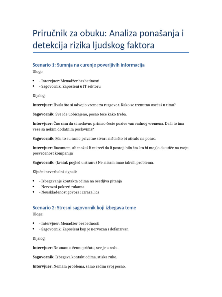 HR & SECURITY - Prirucnik - Za Obuku - Analiza Ponasanja | PDF