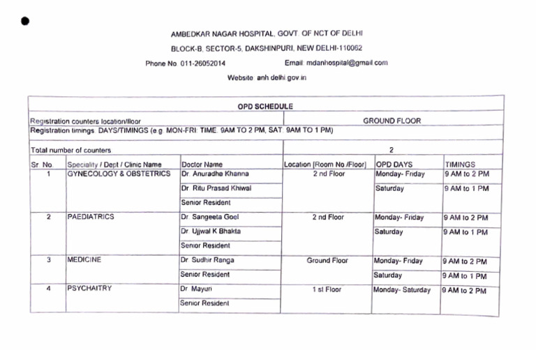 Opd Schedule | PDF