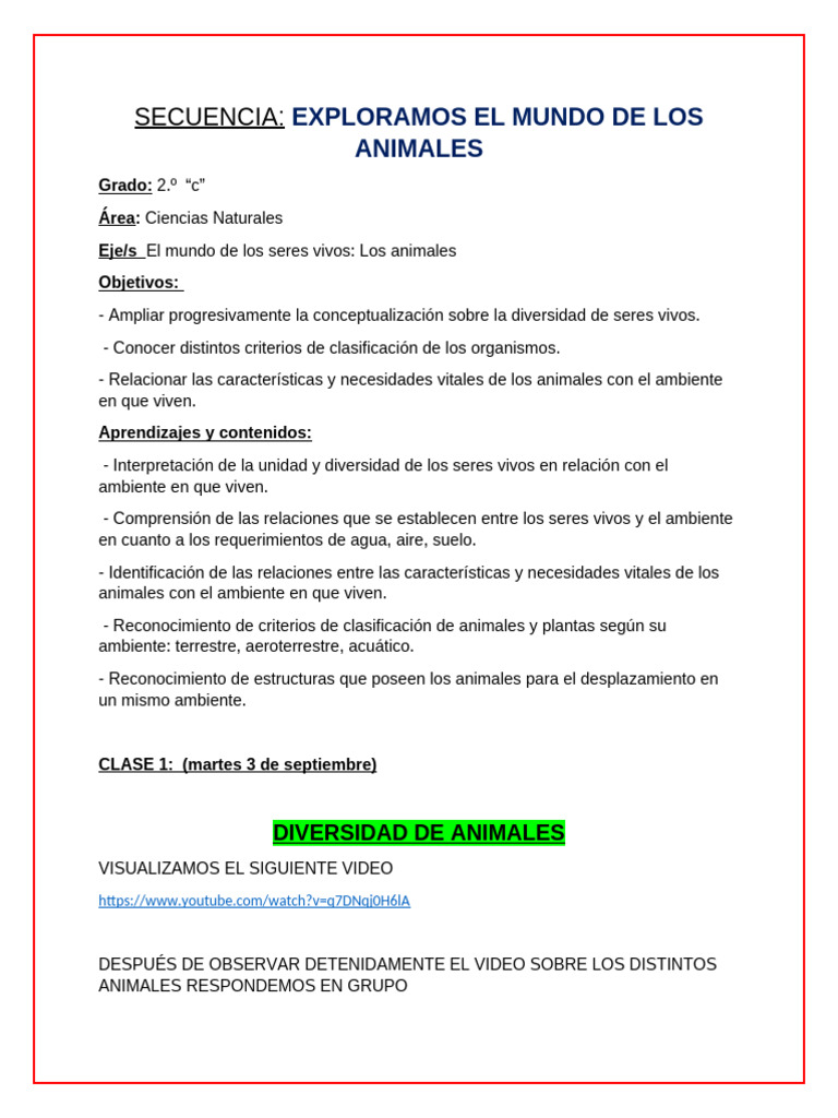2do - Secuencias - Ciencias Naturales - Los Animales | PDF | Biología