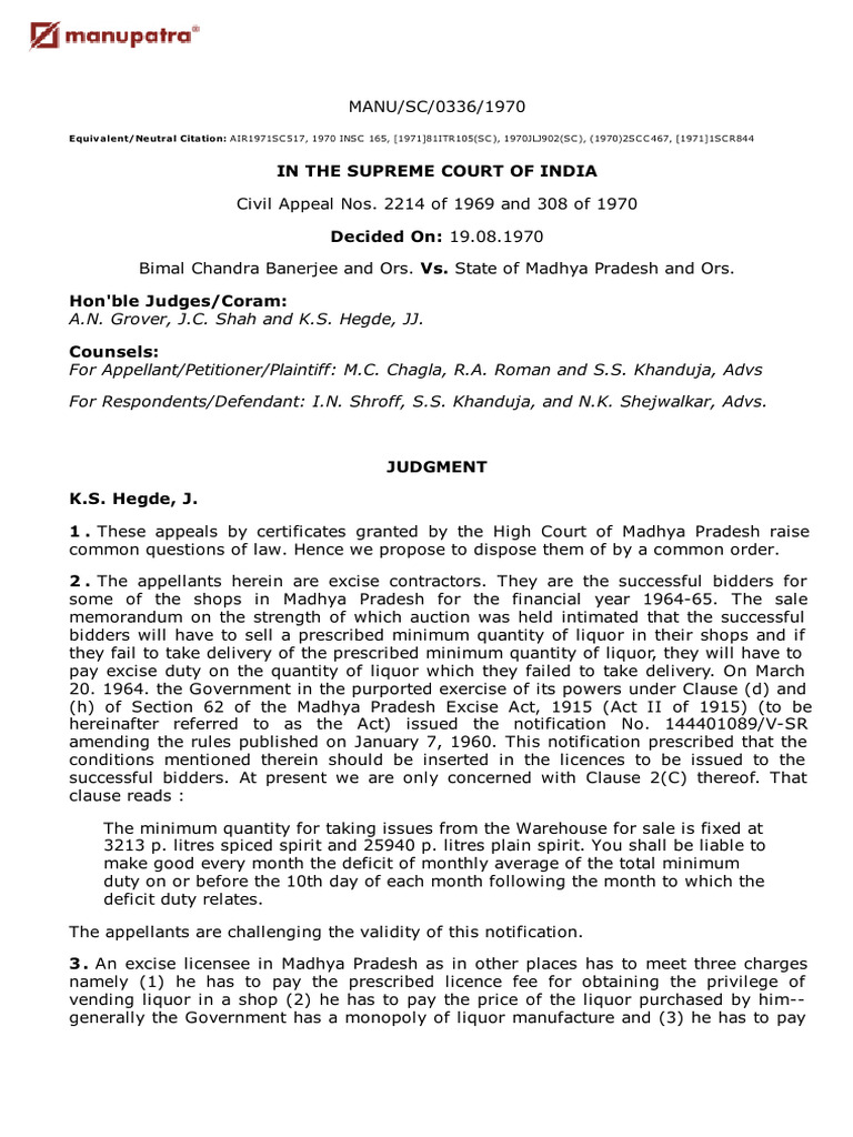 Bimal Chandra Banerjee and Ors. vs. State of Madhya Pradesh and Ors ...