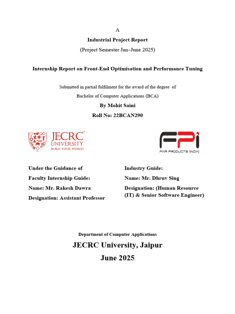 BCA Internship Report JECRC UNIVERSITY | PDF