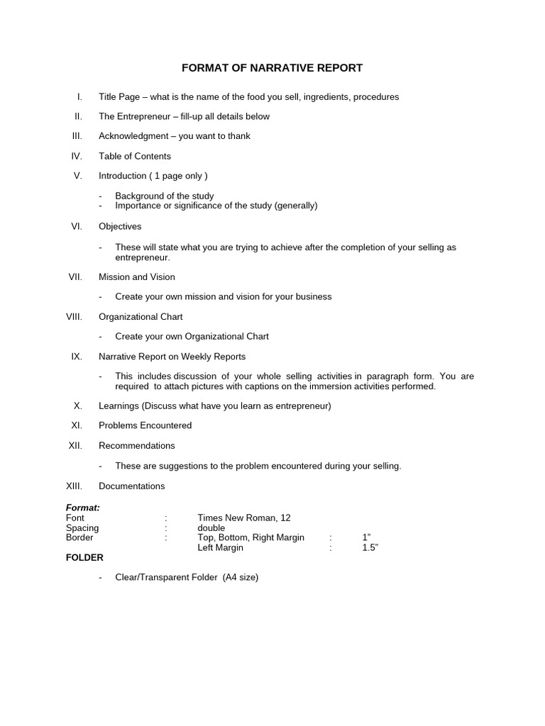 Narrative Report Format for Entrepreneurs | PDF